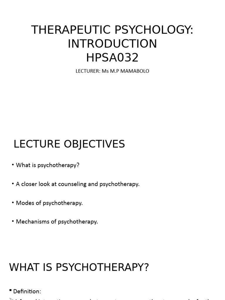 Lecture 1 - Therapeutic Psychology | PDF | Psychotherapy ...