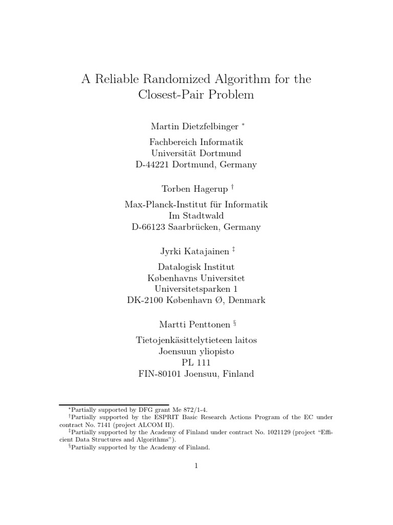 A Reliable Randomized Algorithm For The Closest-Pair Problem - 1997 (CP-11.4.1997) | PDF | Time ...