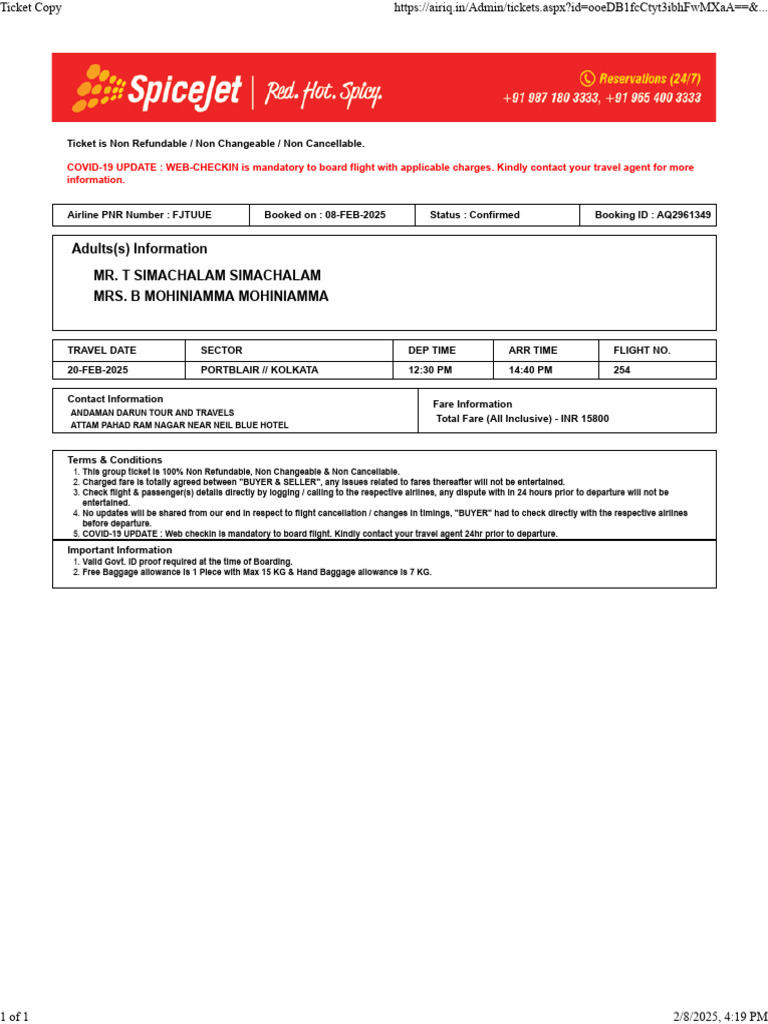 Non-Refundable Flight Ticket Details | PDF | Transport | Civil Aviation