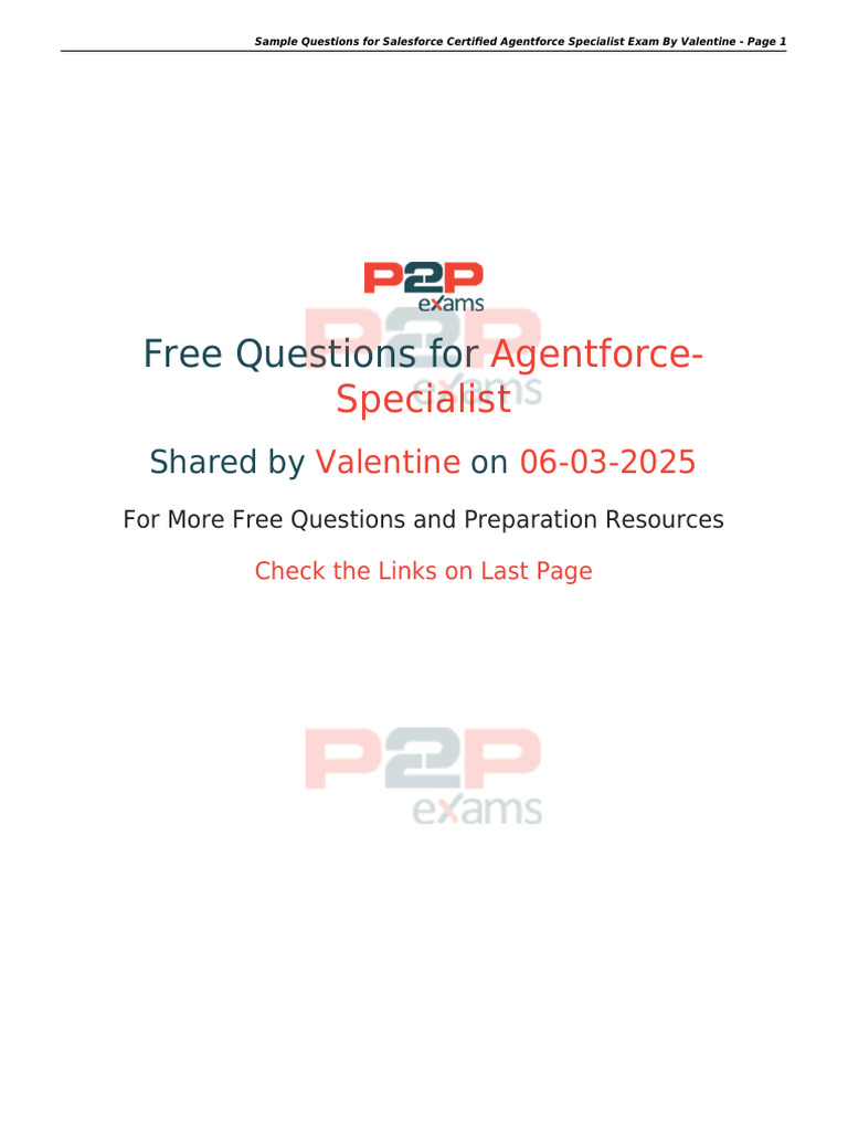 Sample Questions For Salesforce Certified Agentforce Specialist Exam by Valentine | PDF ...