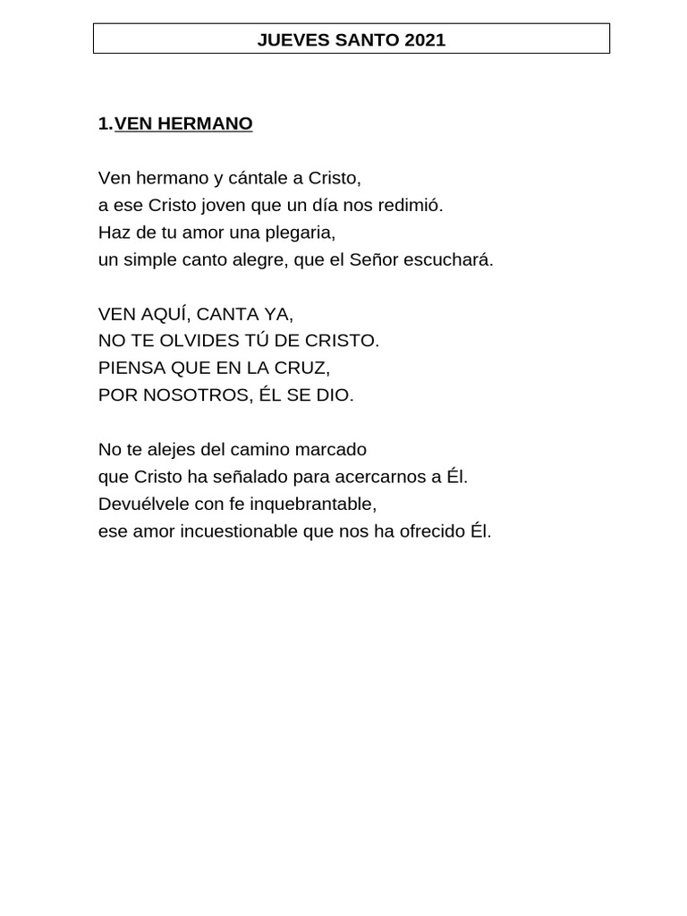 Cantos Jueves Santo | PDF | Amor | Cristo (título)