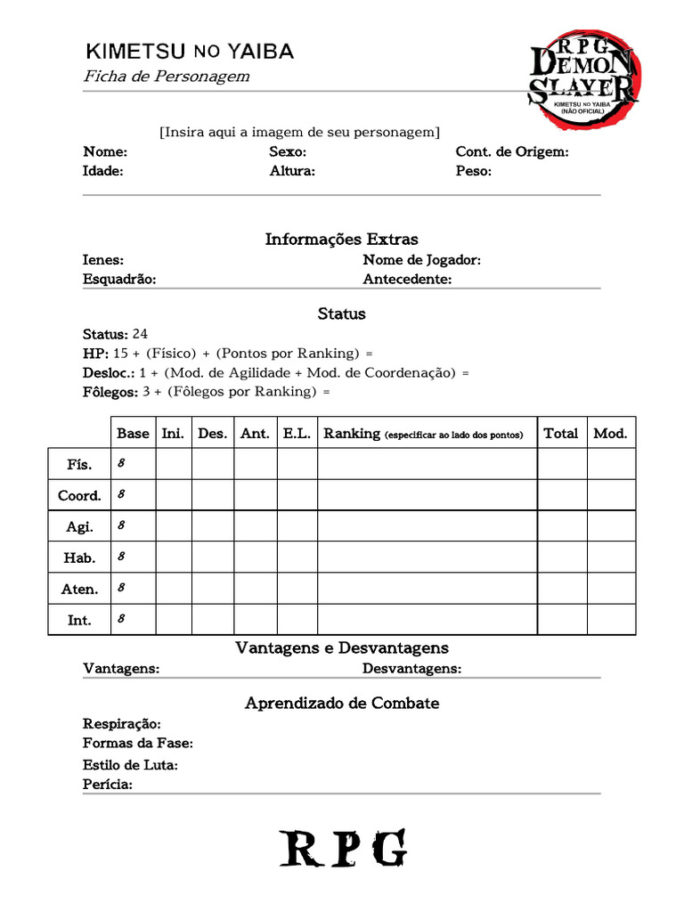 Ficha_Base_Kimetsu_no_Yaiba | PDF
