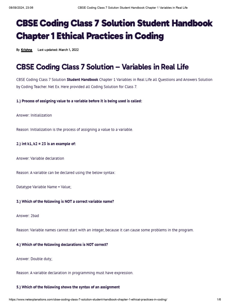 Chapter 1 Variables in Real Life | PDF | Variable (Computer Science ...