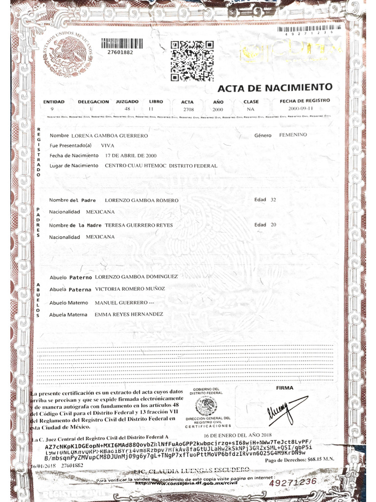 Acta de Nacimiento | PDF