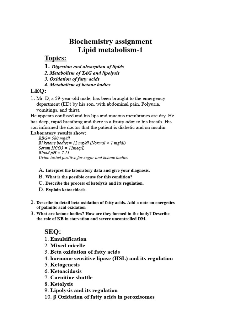 Lipid Metabolism and Ketoacidosis Analysis | PDF