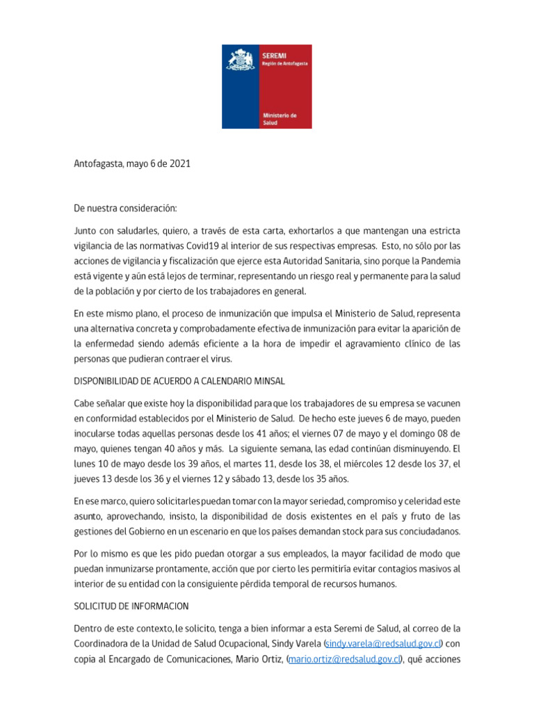 Carta Comunicado - 210507 - 084921 | PDF
