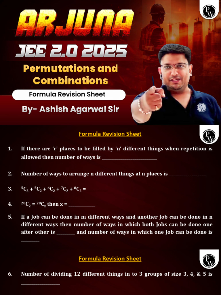 Formula Revision Sheet - Permutations and Combinations - Arjuna JEE 2.0 2025 | PDF | Triangle ...
