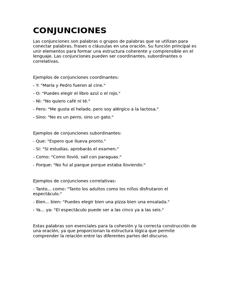 Ejemplos de Conjunciones en Español | PDF