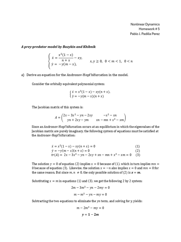 Nonlinear Dynamics HW 5 | PDF