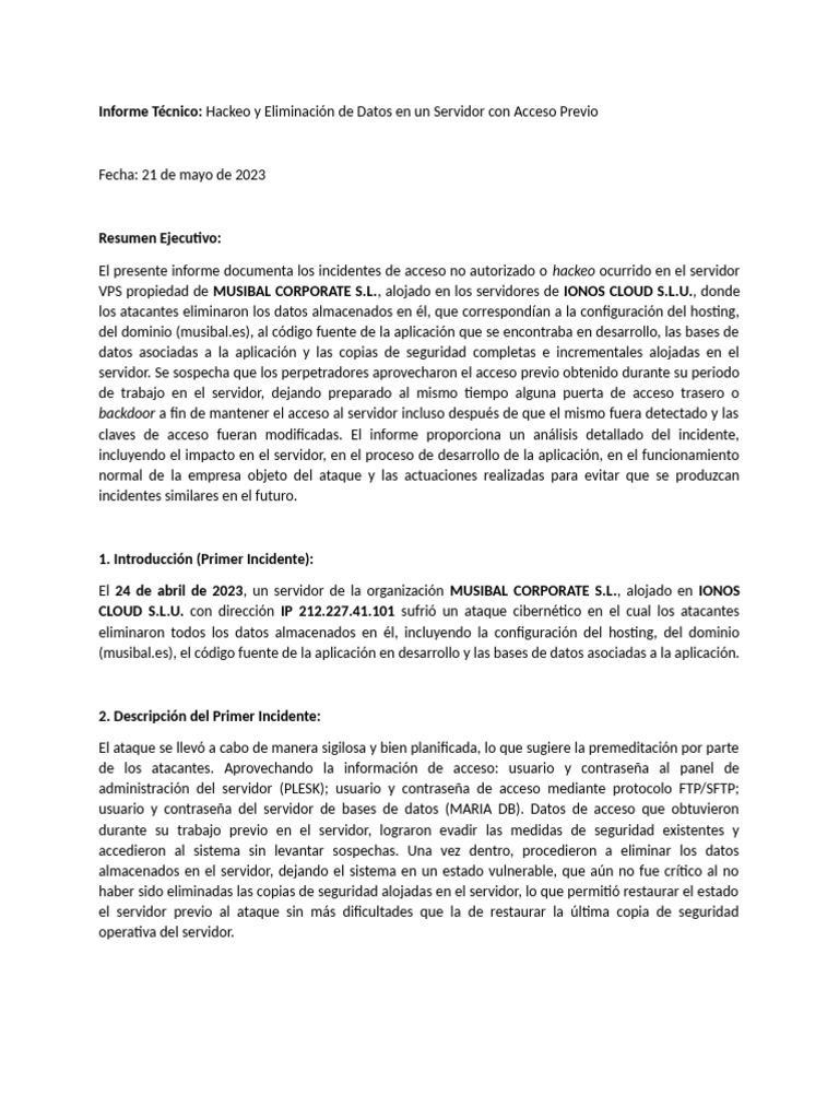 Informe Técnico Hackeo Servidor Musibal Corporate S.L. | PDF | Servidor ...