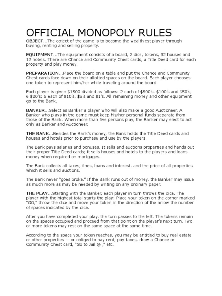 Monopoly Rules | PDF | Mortgage Loan | Mortgage Law