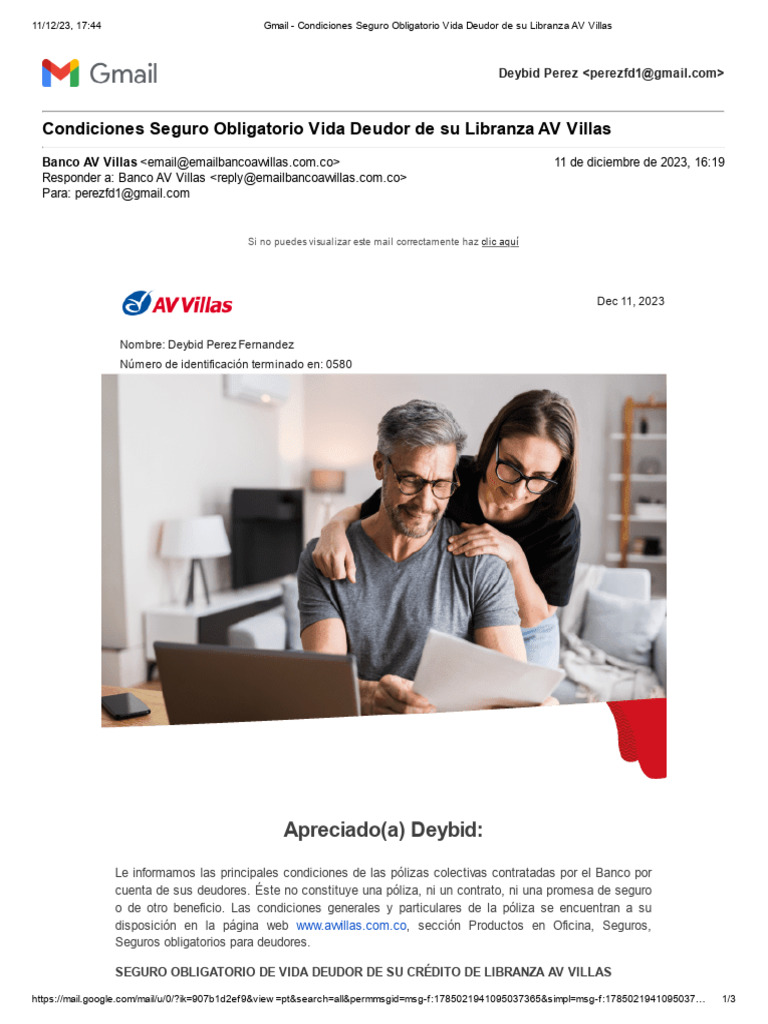 Gmail - Condiciones Seguro Obligatorio Vida Deudor de Su Libranza AV ...