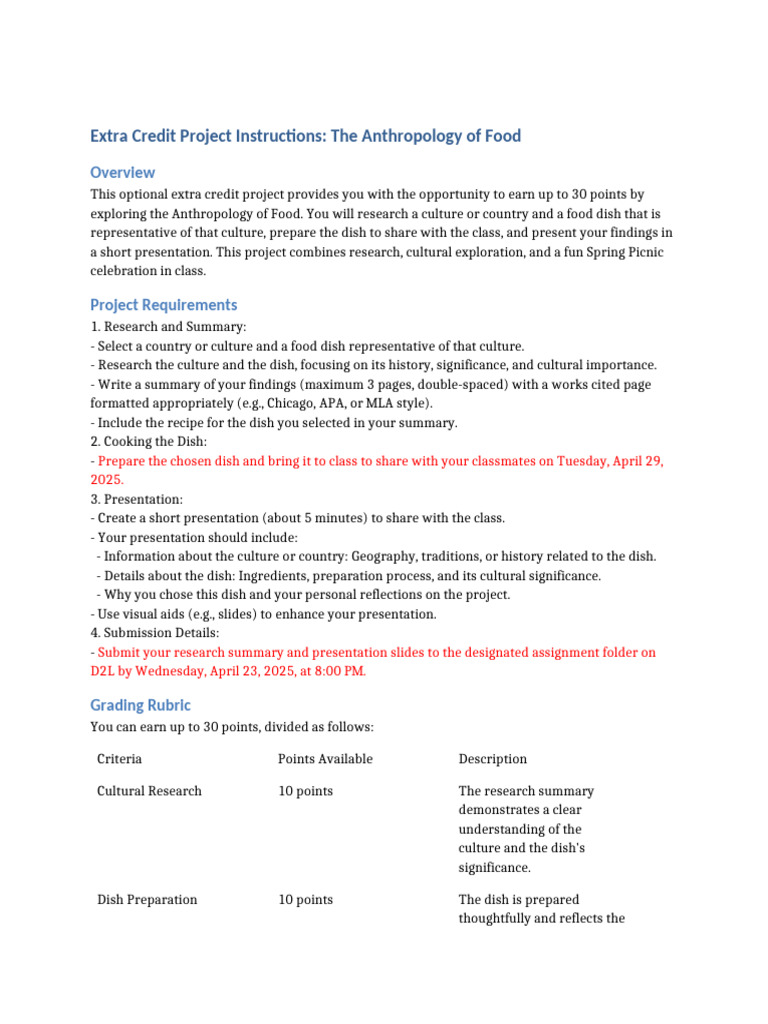 Anthropology of Food Extra Credit Project | PDF