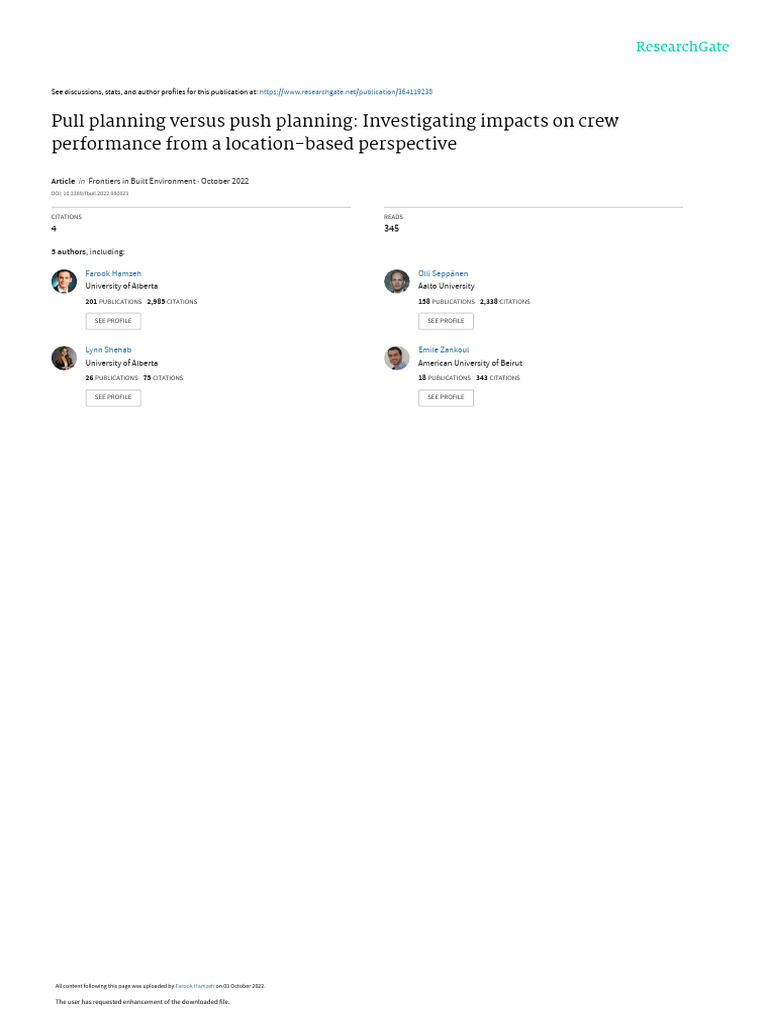 Pull Planning Versus Push Planning Investigating Impacts On Crew ...
