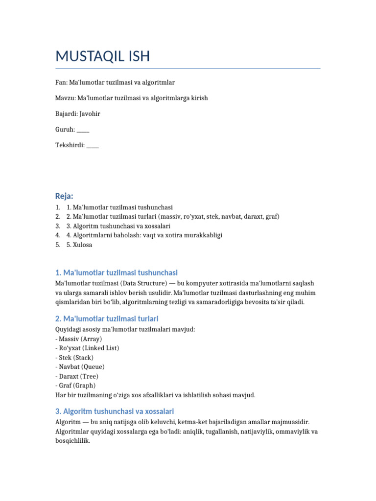 Mustaqil Ish MTA | PDF