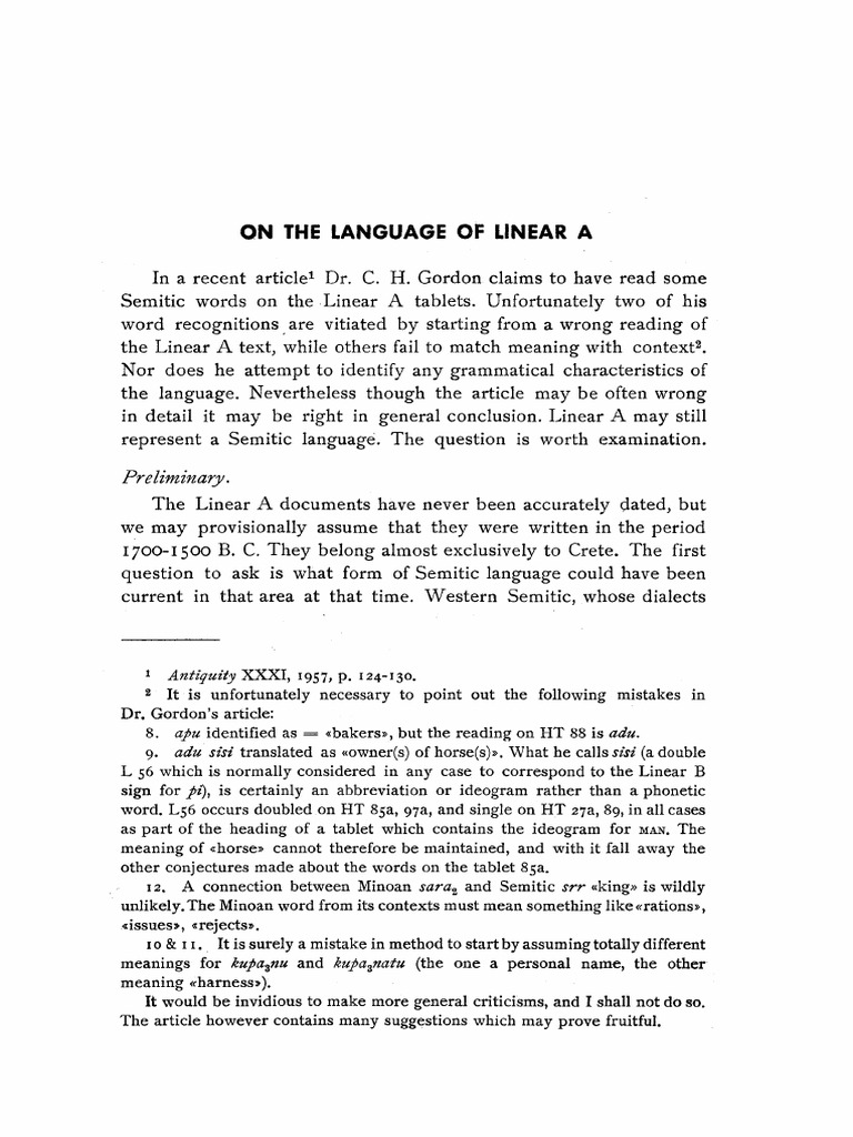 On The Language of Linear A | PDF | Linguistics