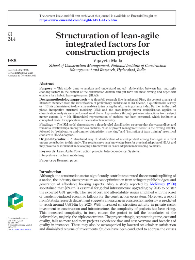 Structuration of Lean-Agile Integrated Factors For Construction ...