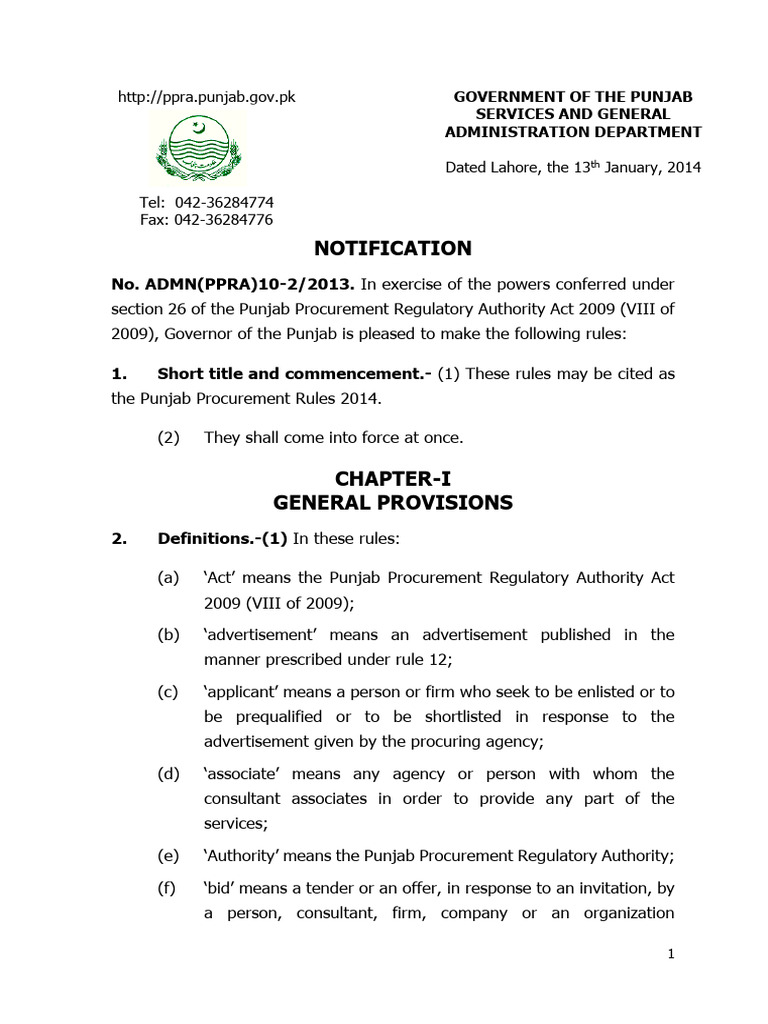 Punjab Procurement Rules 2014 | PDF | Procurement | Specification ...