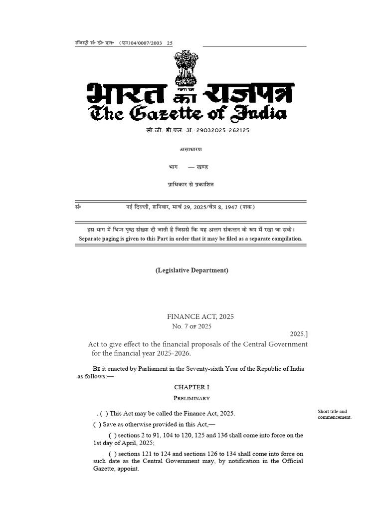 Finance Act 2025 Overview | PDF | Income Tax | Tax Deduction
