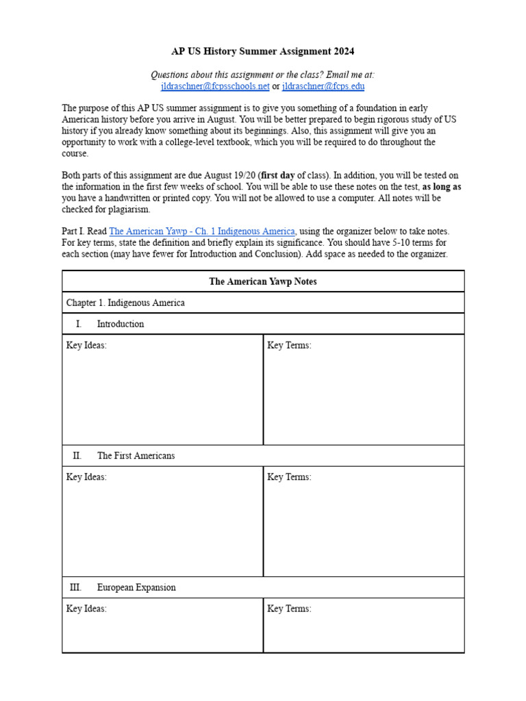 AP US History Summer Assignment 2024 | PDF | Age Of Discovery | The ...