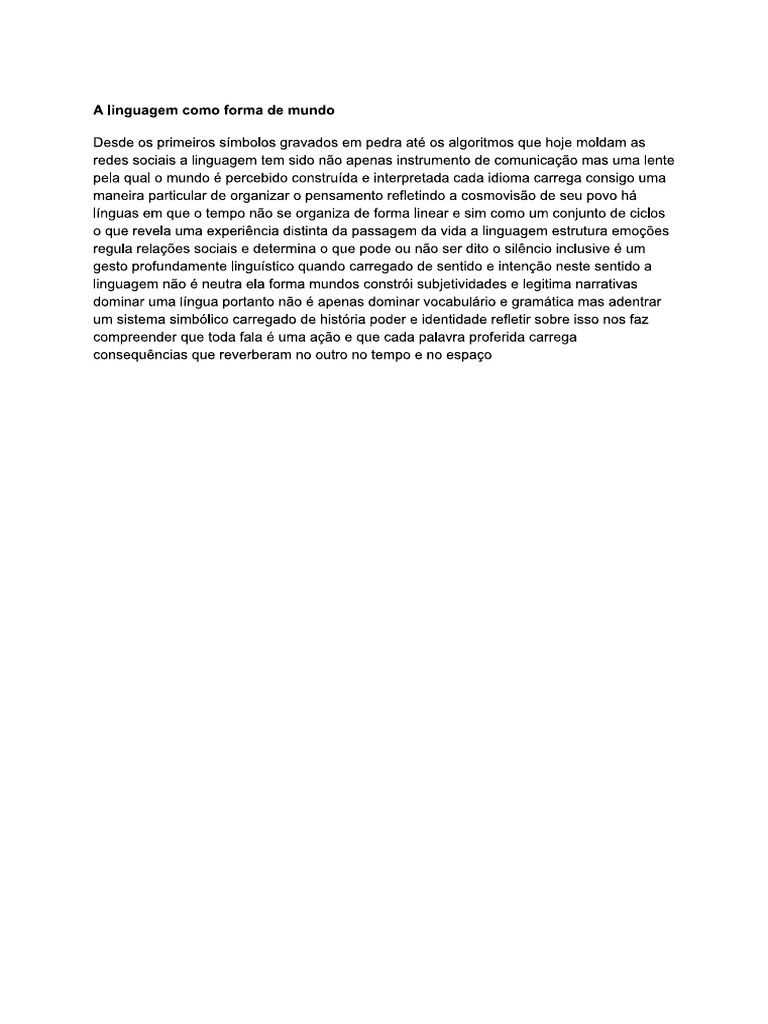 A Linguagem Como Forma de Mundo | PDF