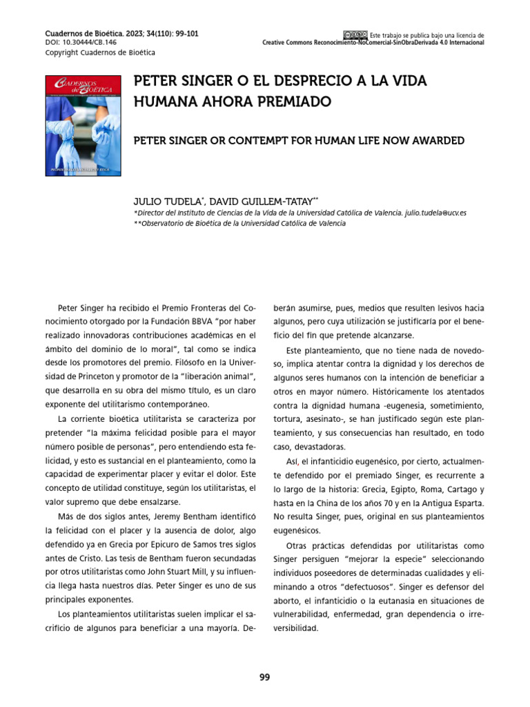 Peter Singer e | PDF | Utilitarismo | Placer