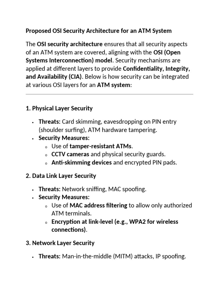 Proposed OSI Security Architecture for an ATM System | PDF | Security | Computer Security