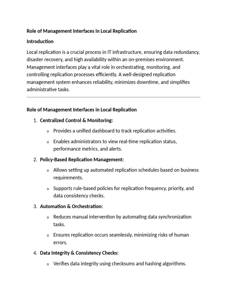 Role of Management Interfaces in Local Replication | PDF | Replication (Computing) | Reliability ...