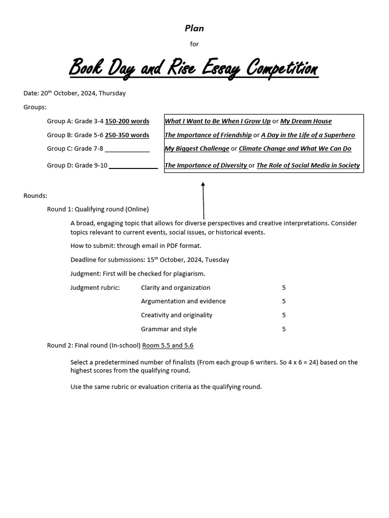 Plan For Essay Competition | PDF