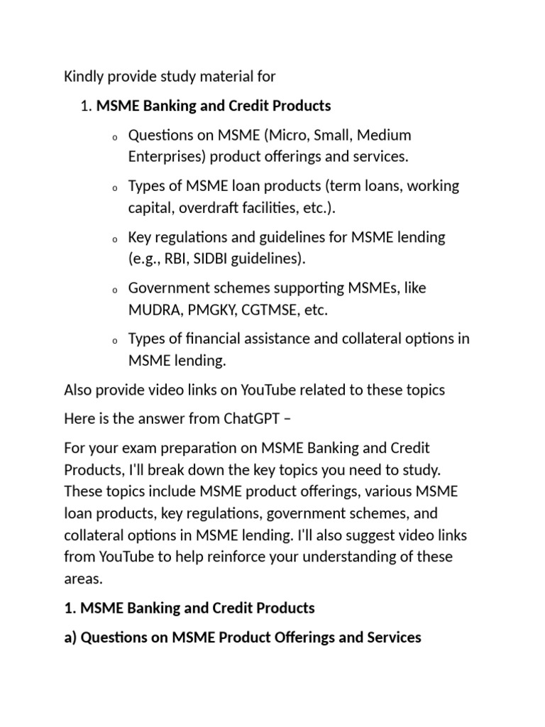 MSME Banking and Loan Products Guide | PDF | Credit | Finance & Money ...