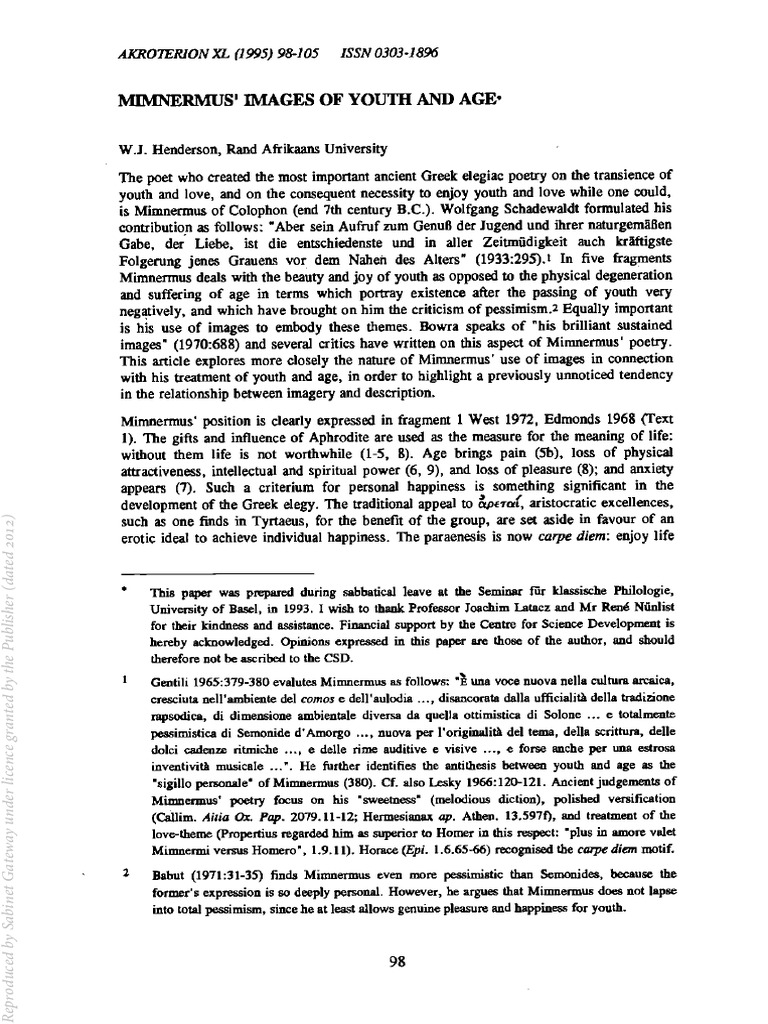 Mimnermus: Youth and Age Imagery Analysis | PDF