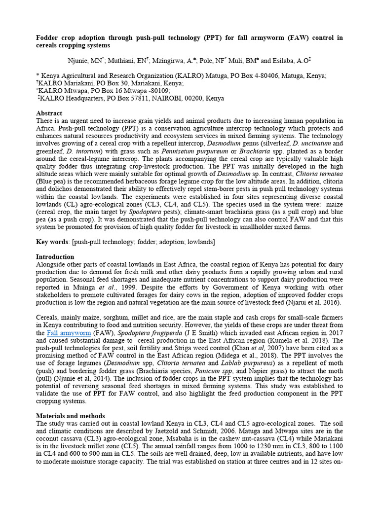 Fodder Crop Adoption Through Push-Pull Technology (PPT) For Fall | PDF ...