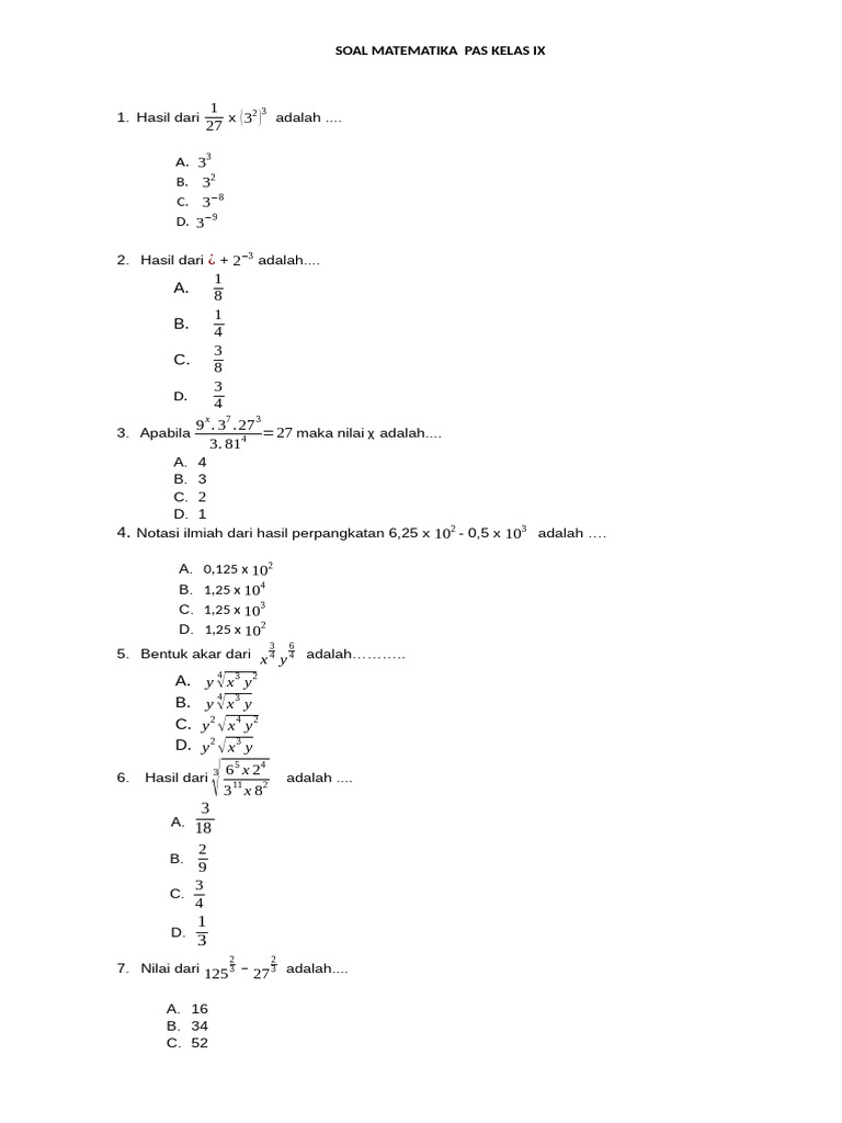 Soal Pas Kelas 9 Tahun 2018 | PDF