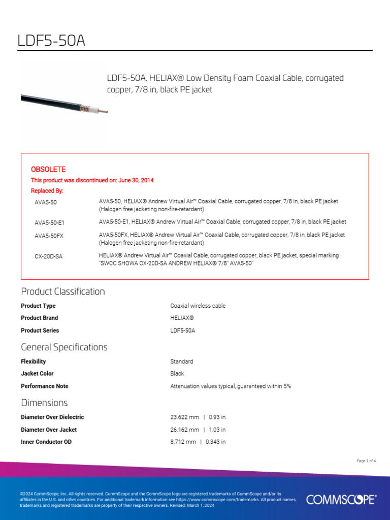 LDF5-50A Coaxial Cable Overview | PDF | Coaxial Cable | Electronics