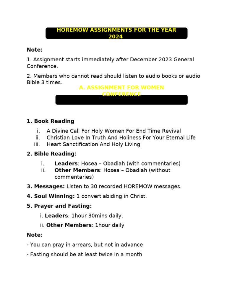 HOREMOW Asignment For 2024 | PDF | Holiness Movement | Eternal Life (Christianity)