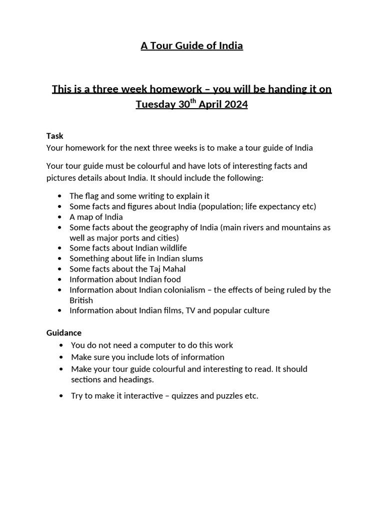 A Tour Guide of India Homework | PDF