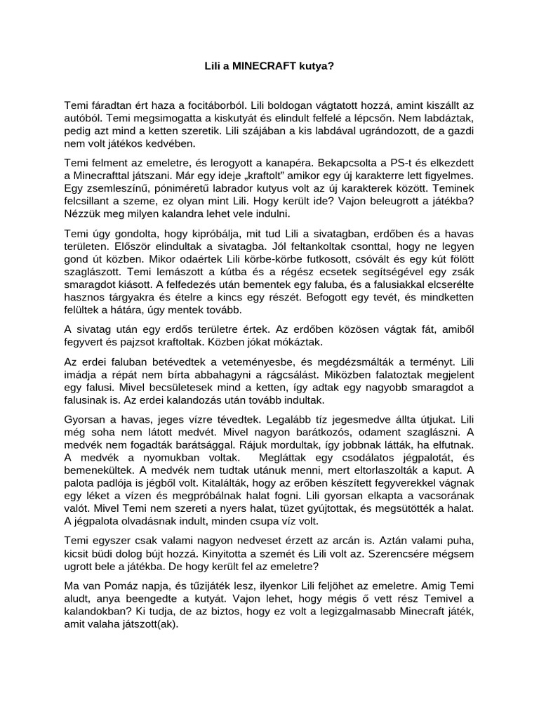 Lili A MINECRAFT Kutya | PDF