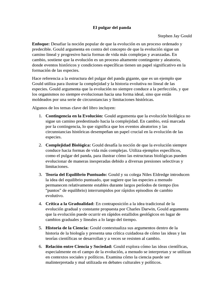 El Pulgar Del Panda | PDF | Evolución | Charles Darwin