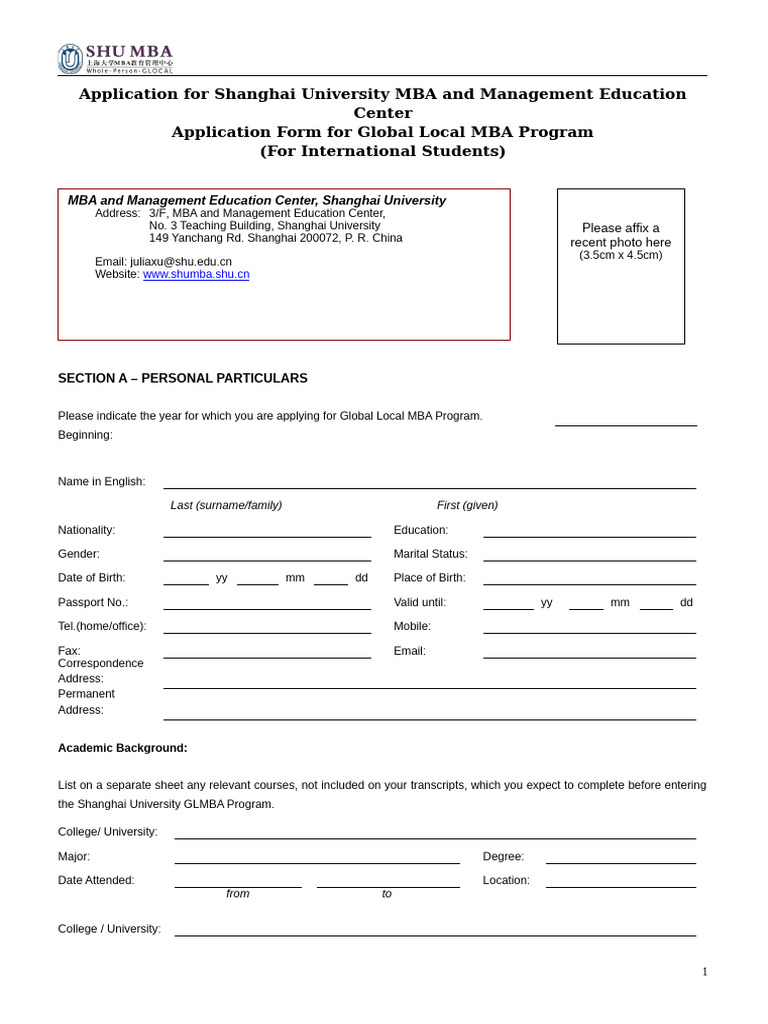 SHUMBA+Application+Form-2019 | PDF | Master Of Business Administration