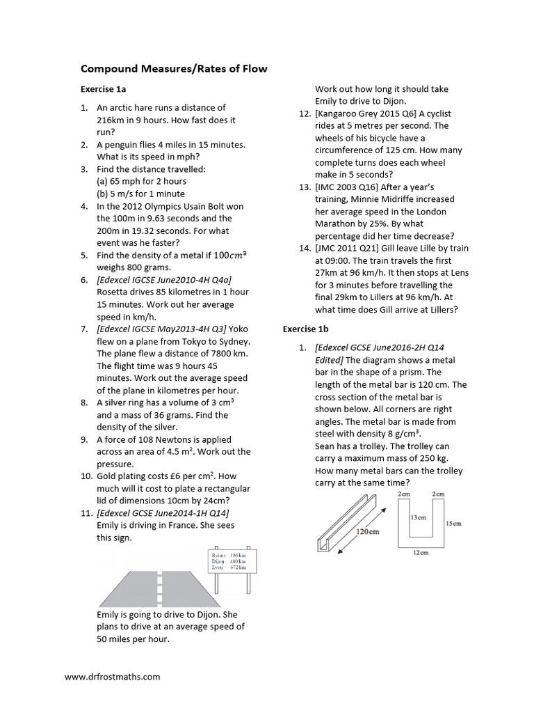 GCSE Compound Measures Practice | PDF | Density | Volume