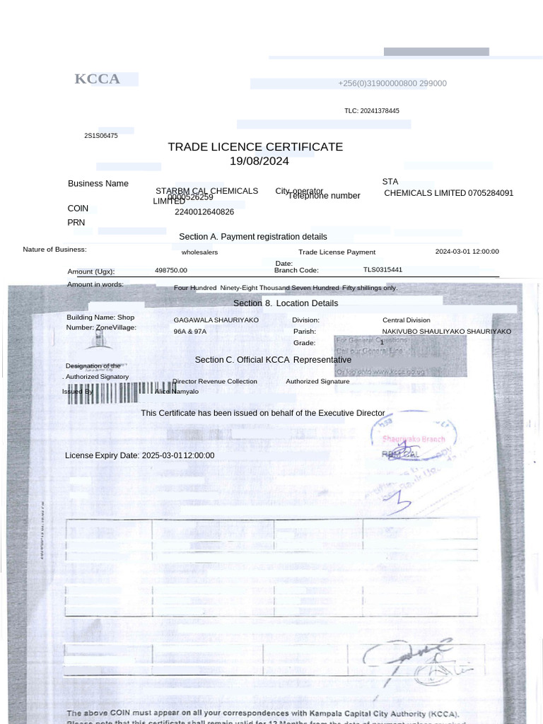 KCCA Trade License Certificate 2024 | PDF