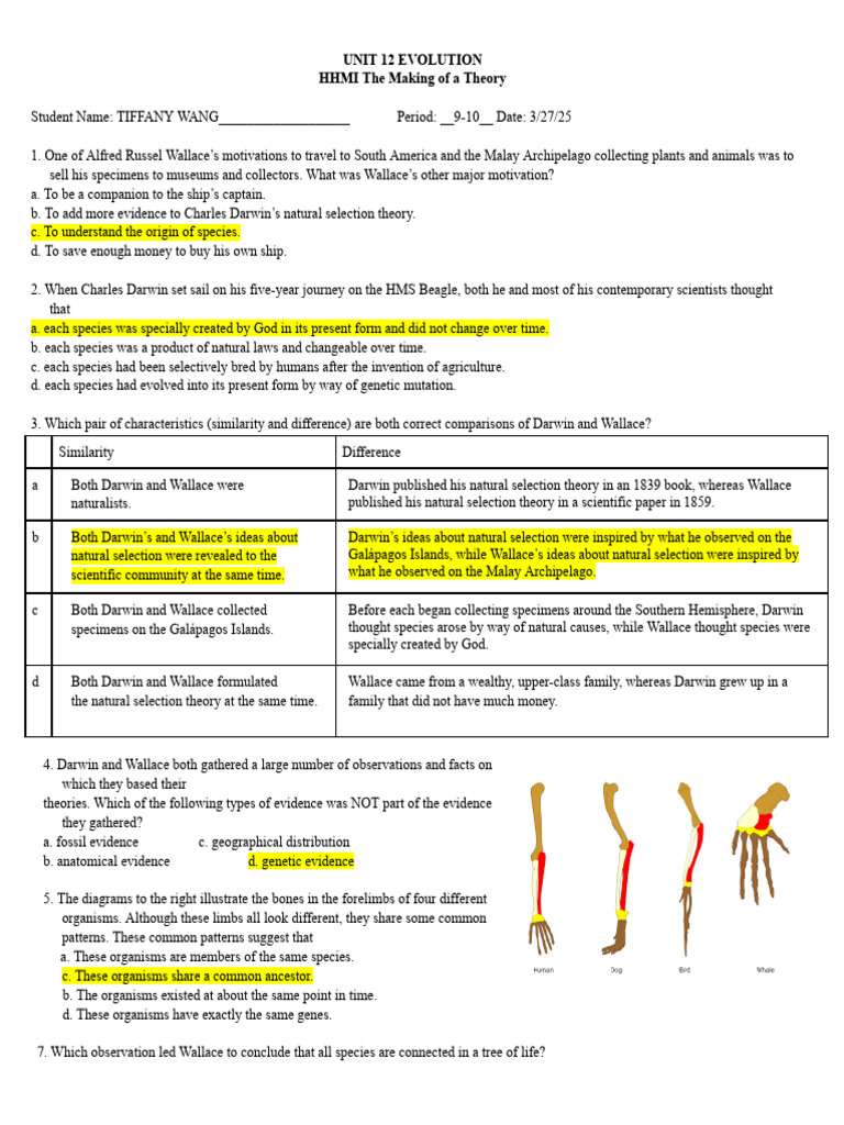 Wallace and Darwin's Evolution Theories | PDF | Charles Darwin ...