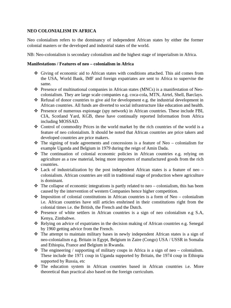 Neo-Colonialism's Impact on Africa | PDF | Africa | Aids