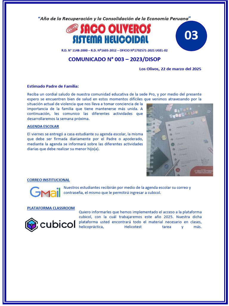 Comunicado Semanal N° 003 (1) | PDF