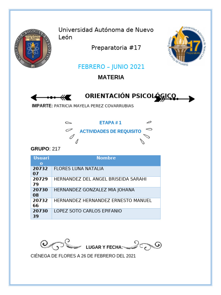 Actividades de Requisto de Orientación Psicológica Equipo | PDF