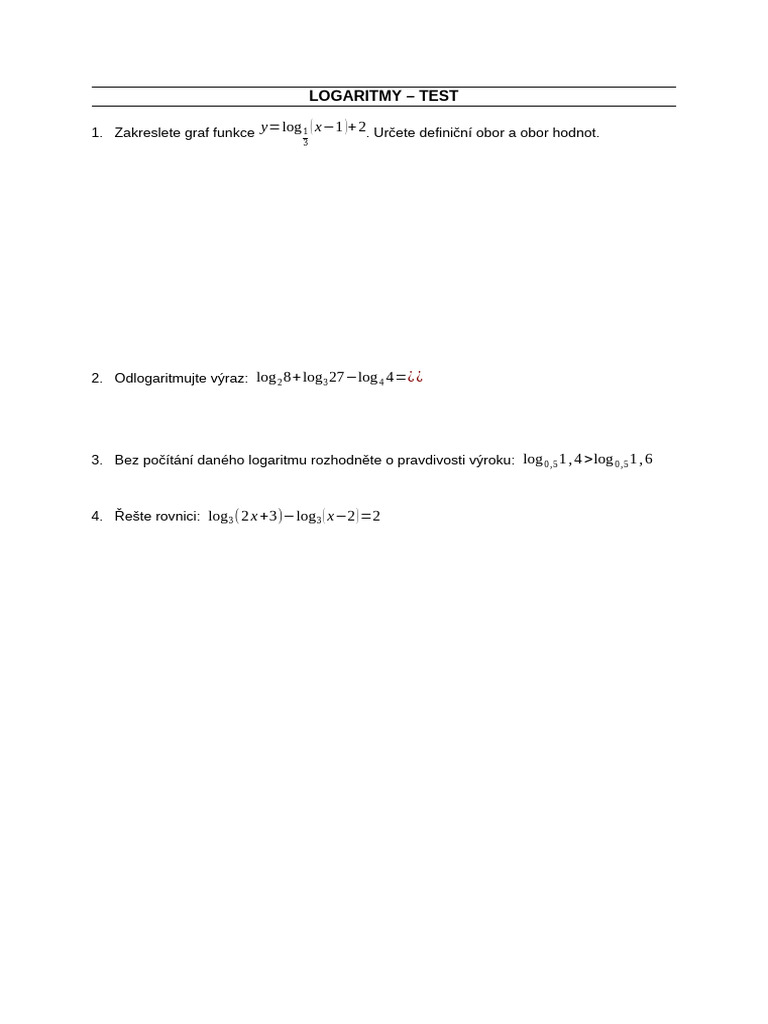 Logaritmické Funkce A Rovnice - Test | PDF