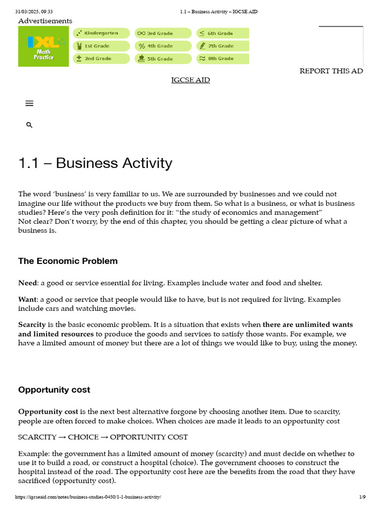 1.1 - Business Activity - IGCSE AID | PDF | Prices | Labour Economics