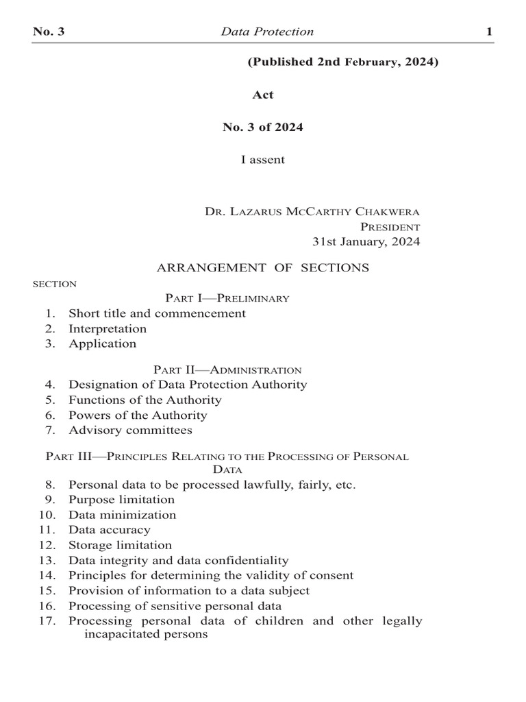 Malawi Data Protection Act 2024 | PDF | Information Privacy | Consent