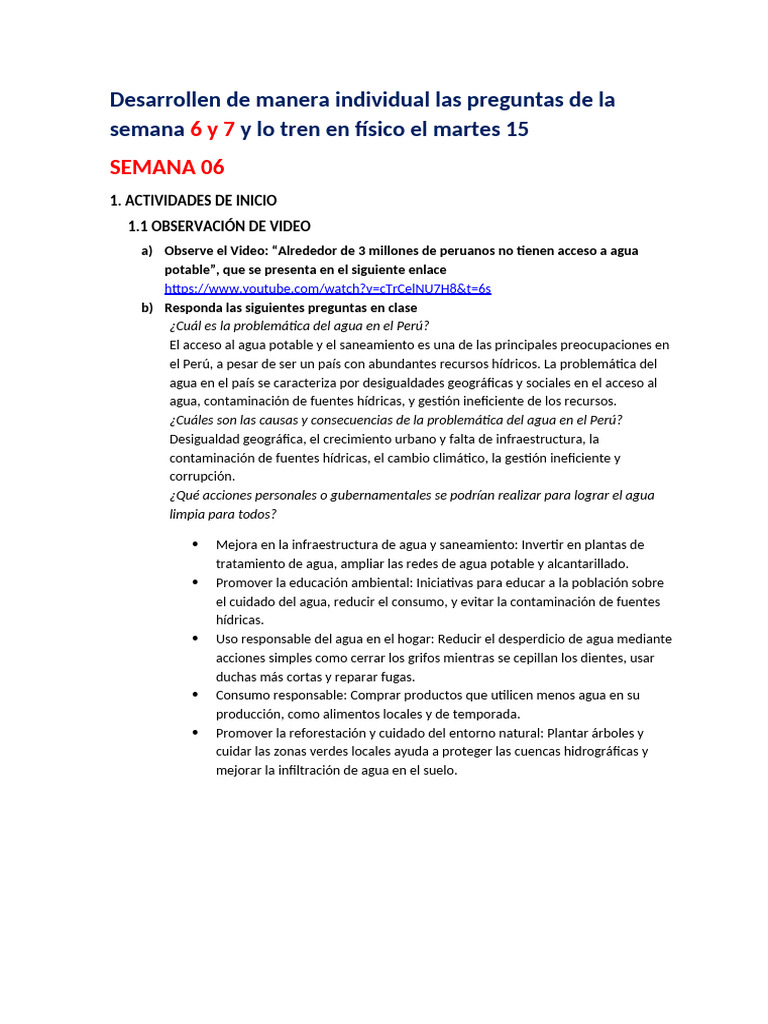 Tarea Ods Undividual Semana 6 y 7 | PDF | Agua | Entorno natural