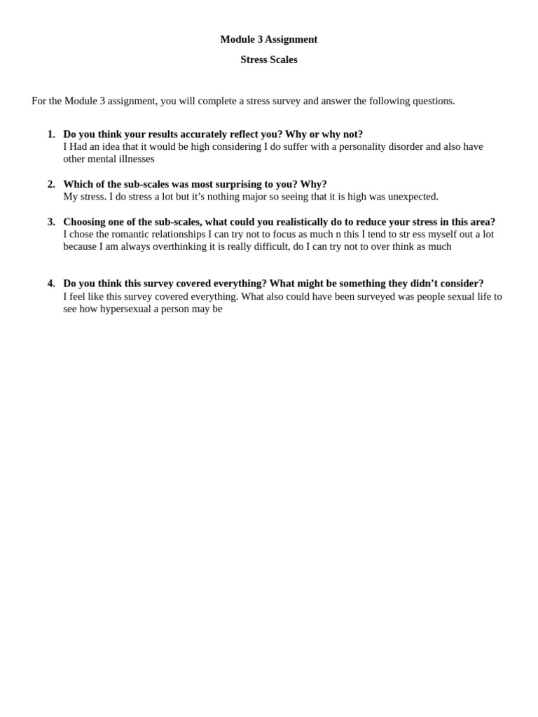 Module 3 Assignment - Stress Scales | PDF | Mental Health | Social ...